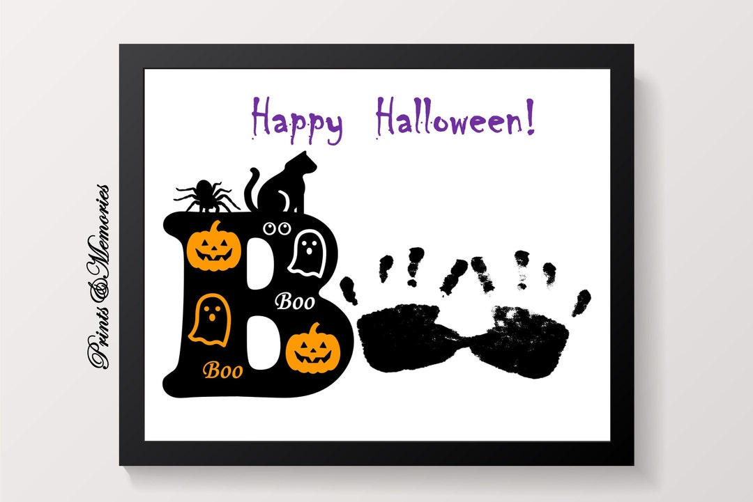 Boo Handprint Art, Halloween Craft for Baby Toddler Kid, DIY Handprint ...