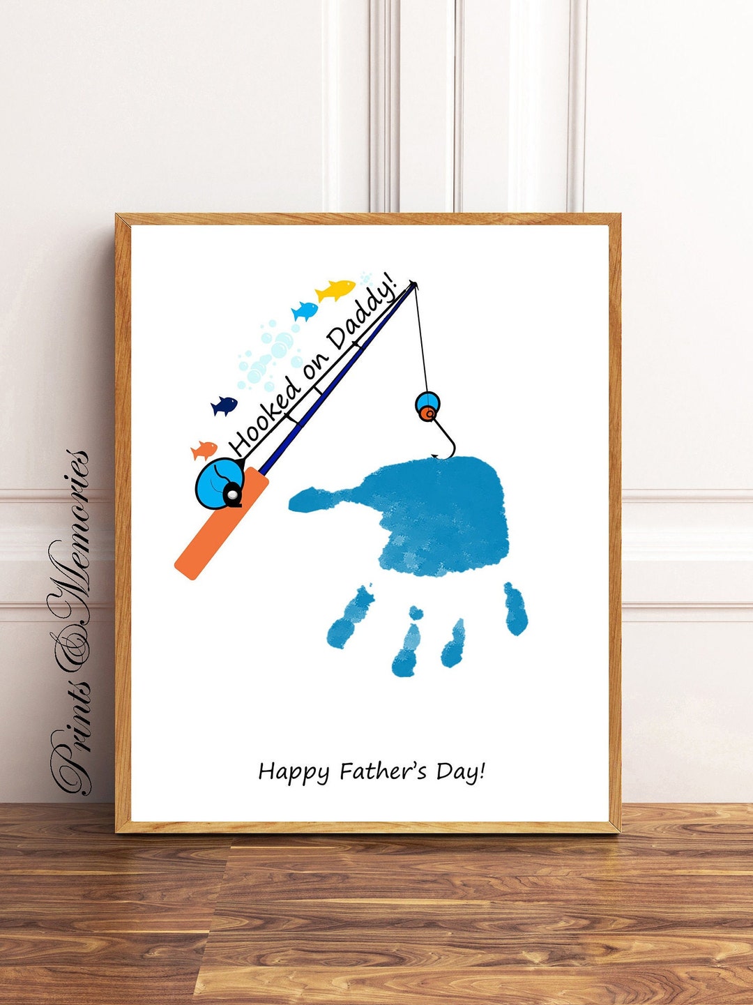 Father's Day Gift for Dad, Hooked on Daddy, Fishing Handprint Art ...