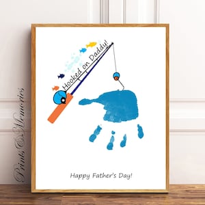 Father's Day Gift for Dad, Hooked on Daddy, Fishing Handprint Art ...