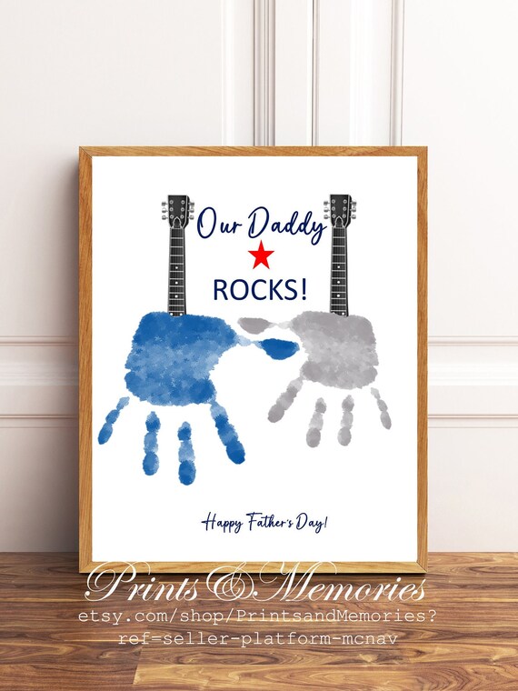 Our Daddy Rocks Guitar Handprint Art Father's Day Craft - Etsy