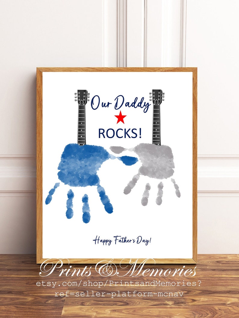 Our Daddy Rocks Guitar Handprint Art Father's Day Craft - Etsy