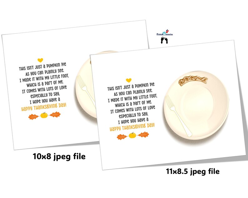 Thanksgiving Footprint Art Printable, Pumpkin Pie Poem Keepsake Craft ...