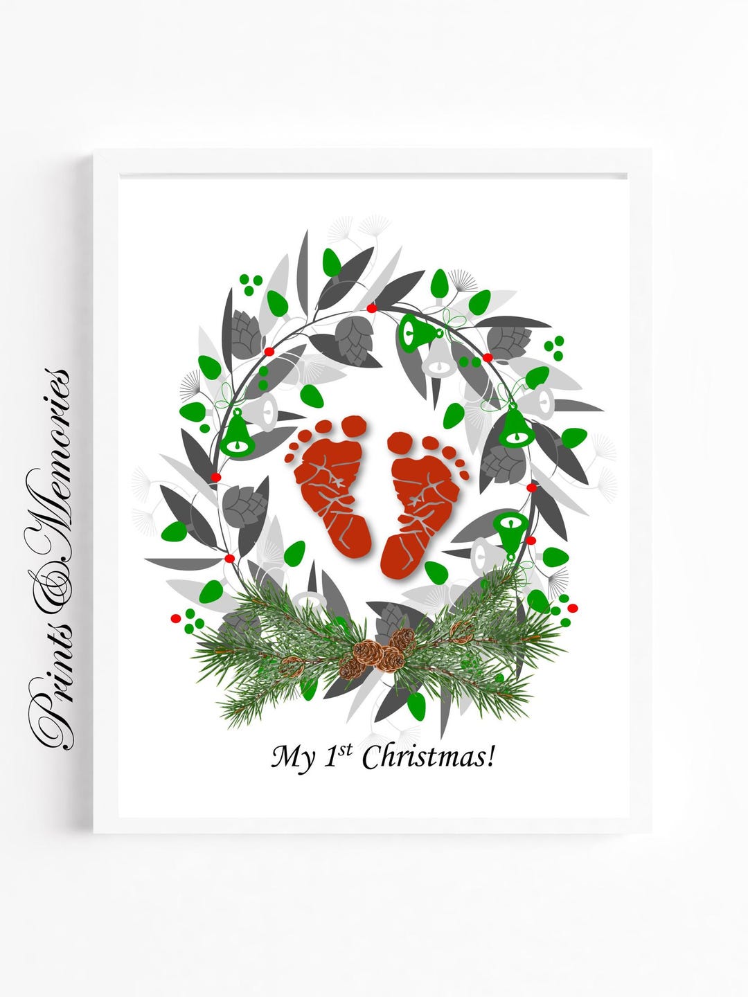 Baby First Christmas Footprint Handprint Art Keepsake, Christmas Wreath ...