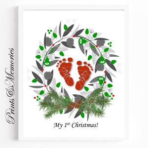 Baby First Christmas Footprint Handprint Art Keepsake, Christmas Wreath ...
