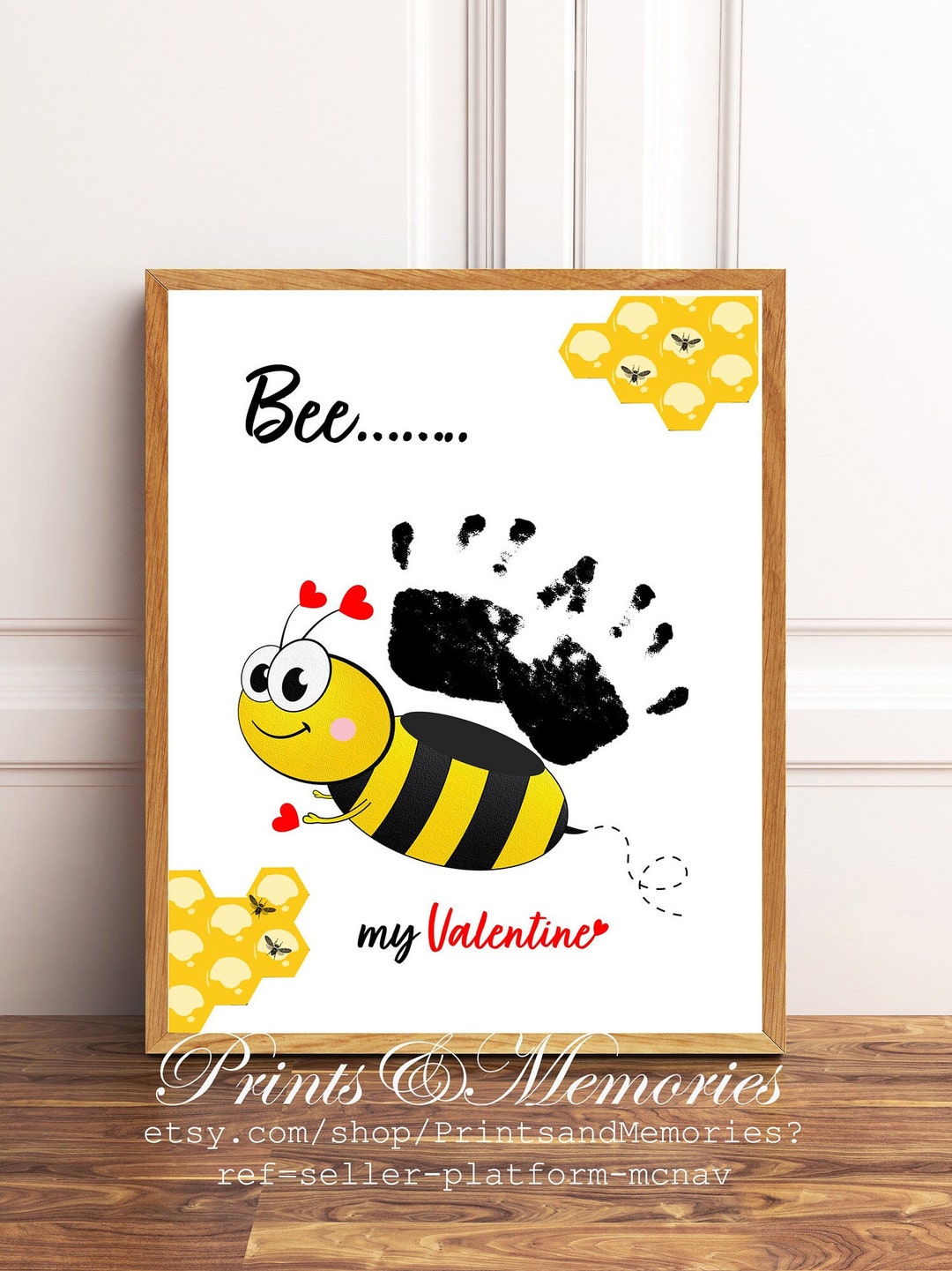Bee My Valentine, Bee Handprint Art, Valentine's Day Gift, Bee Art ...