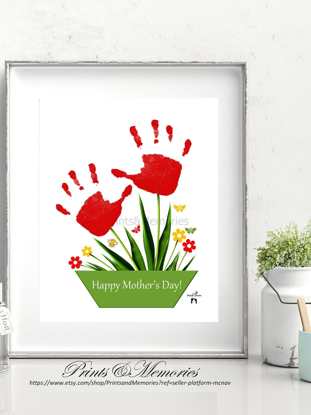 Mother's Day Art Craft for Kids, 2 Stems, Flower Handprints, Baby ...