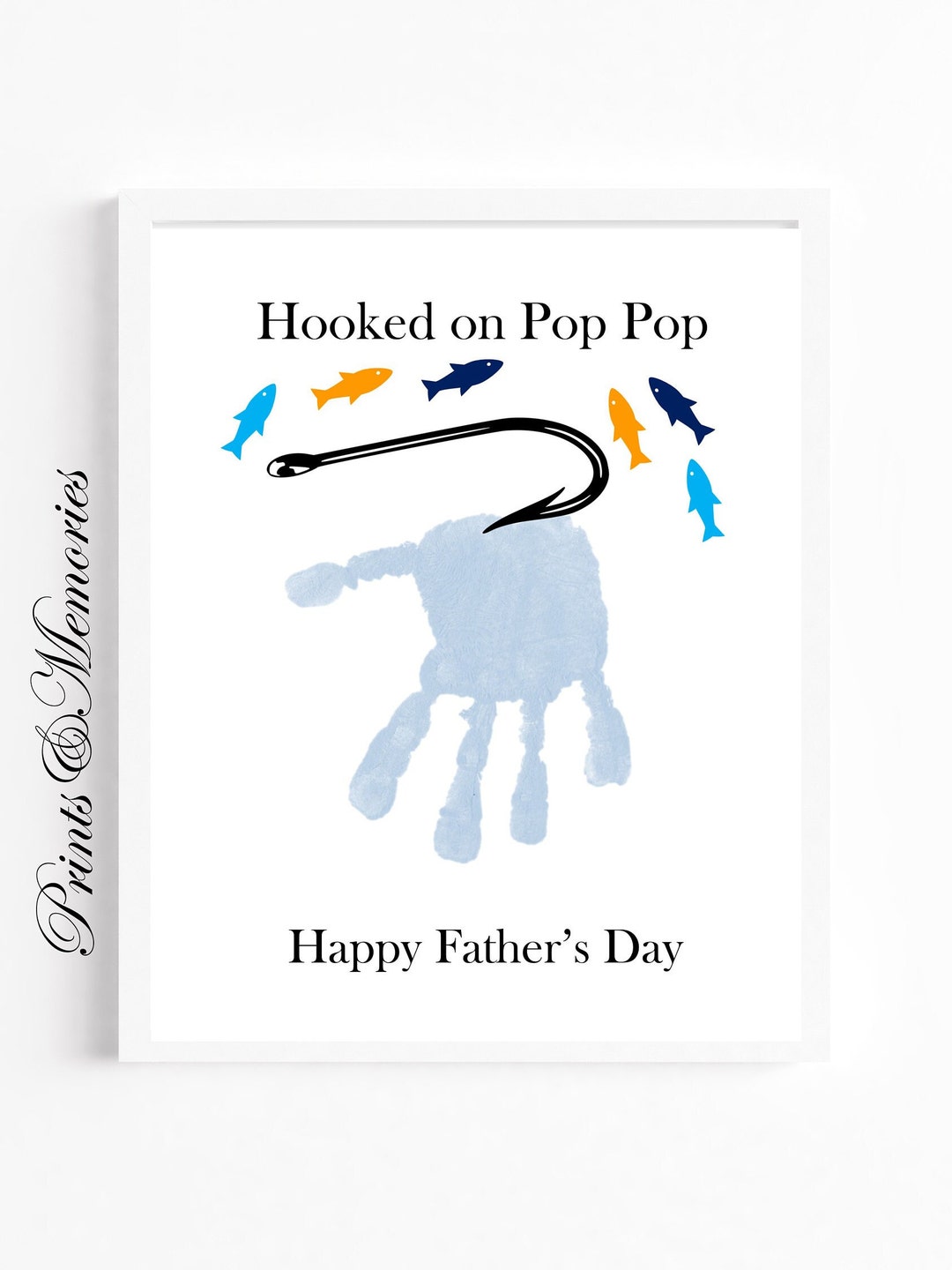 Hooked on Pop Pop, Fishing Handprint Art, Fisherman's Gift, Father's ...