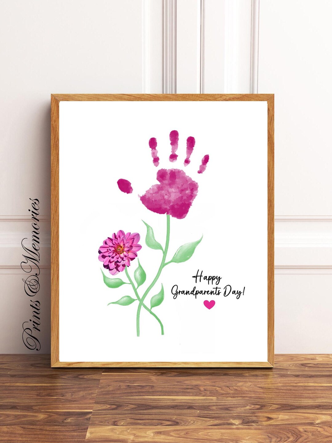 Happy Grandparents Day Craft, Pink Flower Handprint Footprint Art, Gift ...