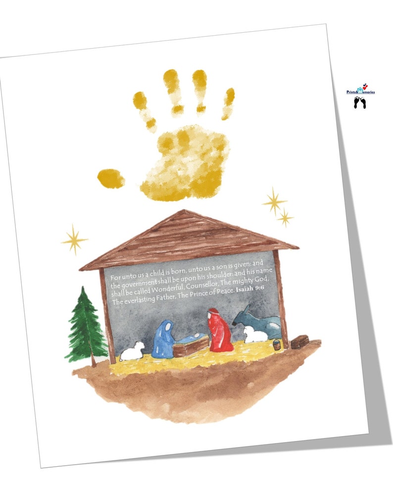 Watercolor Nativity Scene Handprint Art Isaiah 9:6 Bible - Etsy
