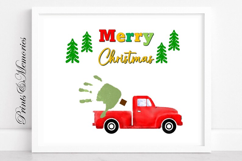 Red Truck Christmas Handprint Art, Christmas Tree Craft, Handprint ...