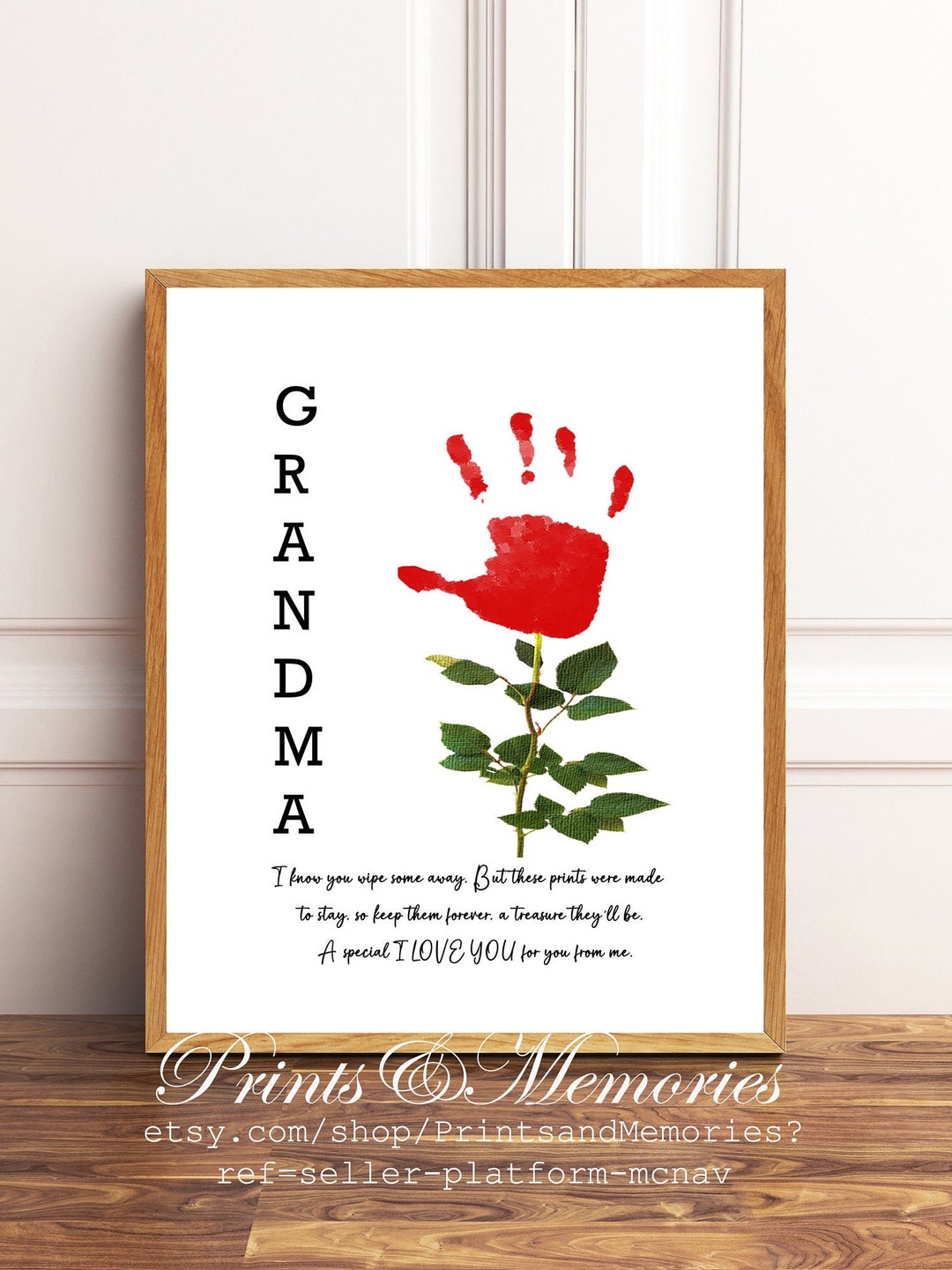 Gift for Grandma, Mother's Day Rose Flower Handprint, Handprint Art ...