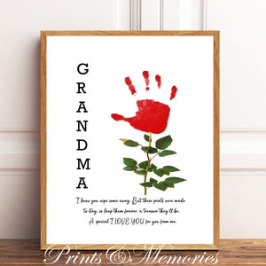 Gift for Grandma, Mother's Day Rose Flower Handprint, Handprint Art ...