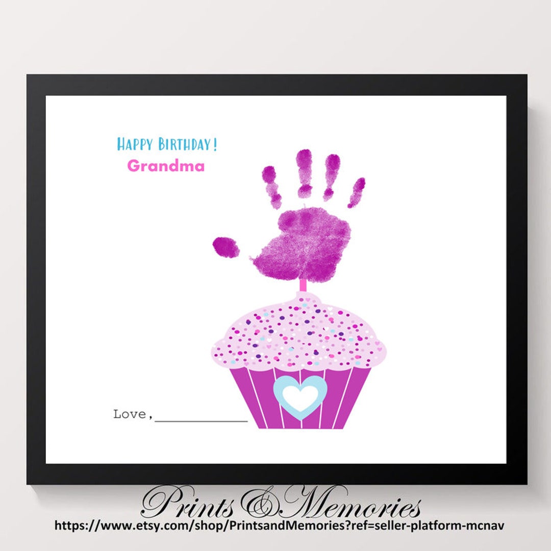 Happy Birthday Cupcake Handprint Art, Gift From Grandkid, Cupcake Art ...