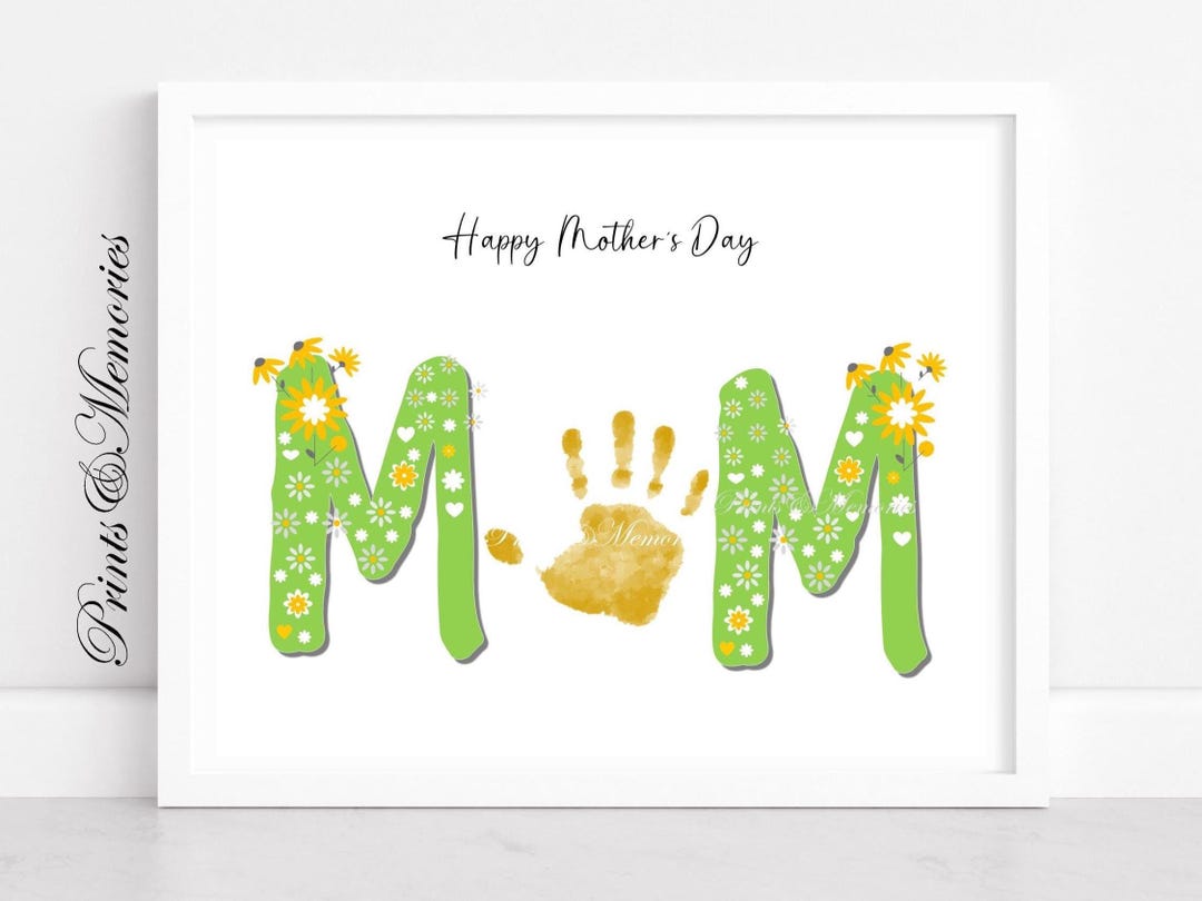 Mom Gift, Happy Mother's Day Mom Handprint Art, Beautiful Floral Design ...