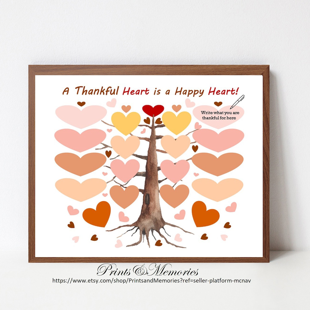A Thankful Heart is a Happy Heart Printable, Thanksgiving Wall Art ...