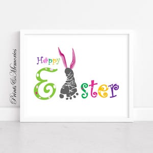 Easter Bunny Footprint Art, Hoppy Easter Printable, Infant Baby ...