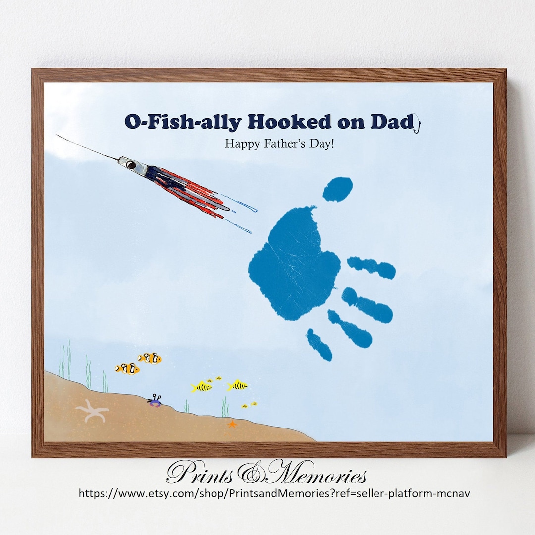 Father's Day Gift for Dad, Fishing Handprint Art, Hooked on Dad, Father ...