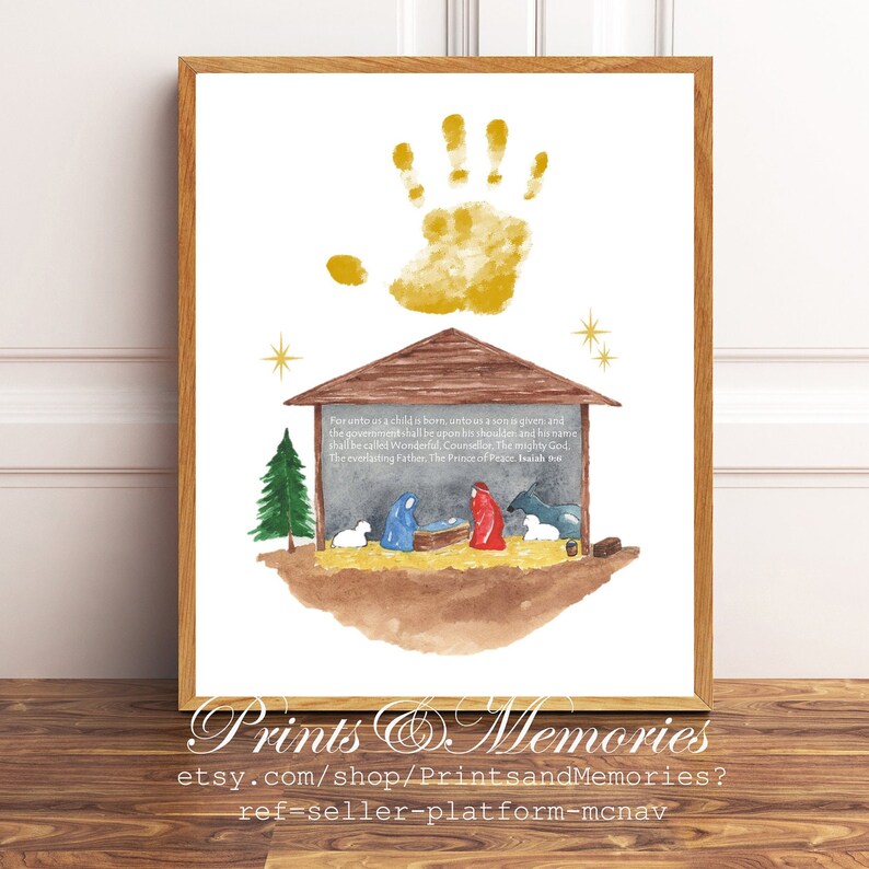 Watercolor Nativity Scene Handprint Art Isaiah 9:6 Bible - Etsy