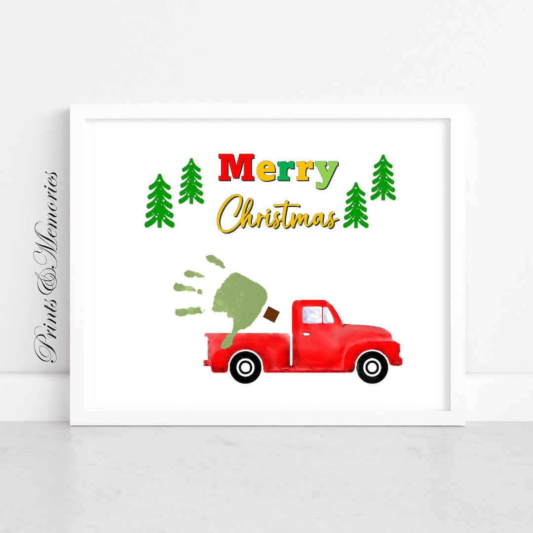 Red Truck Christmas Handprint Art, Christmas Tree Craft, Handprint ...