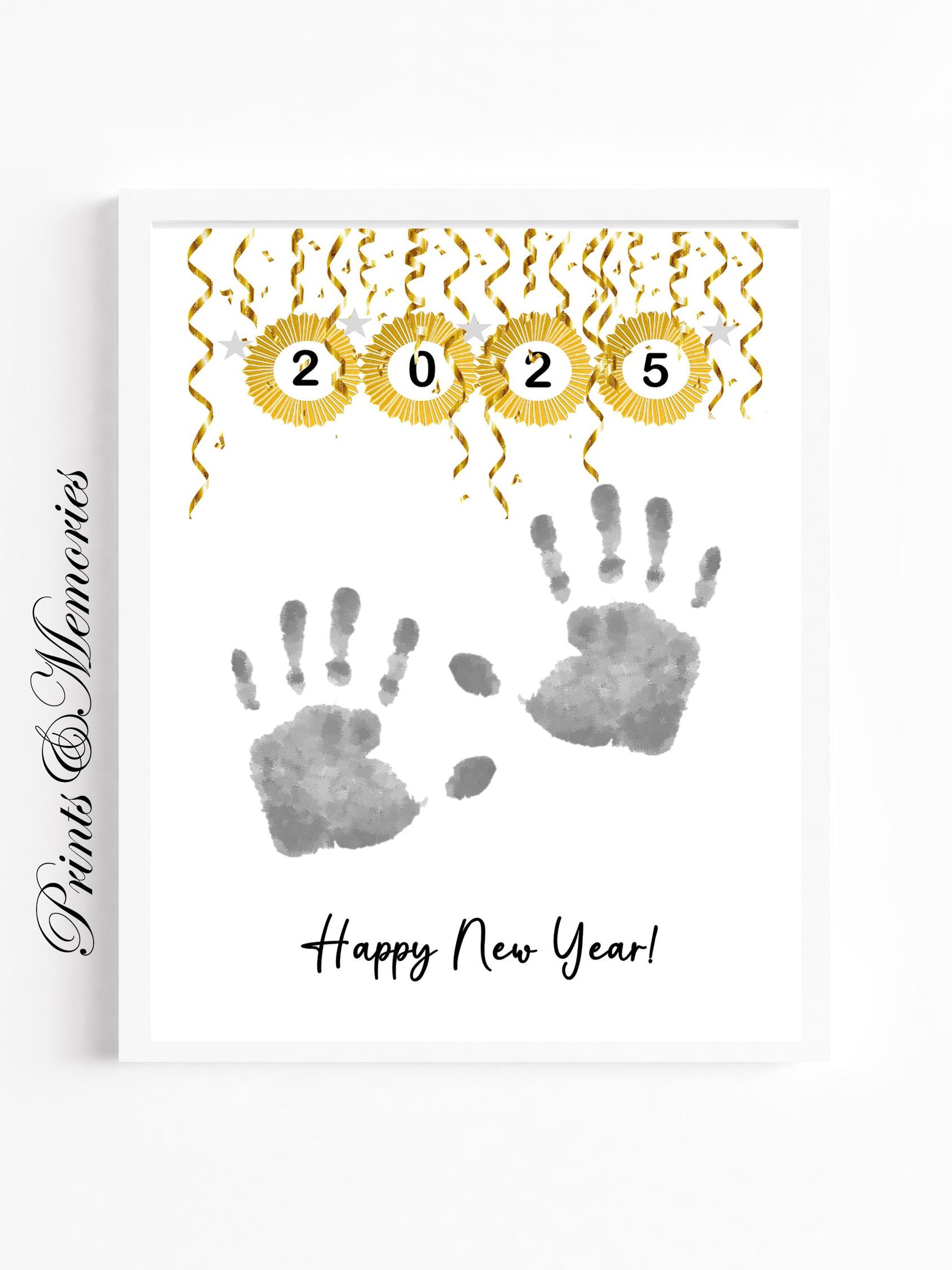 New Year's 2025 Handprint Footprint Art, Baby Toddler Kid Craft, 2025 ...