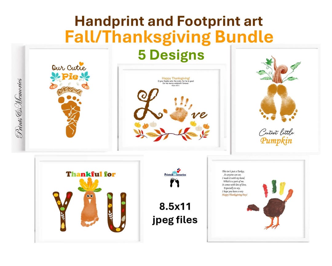 Fall Thanksgiving Handprint and Footprint Art Bundle, DIY Art Craft ...