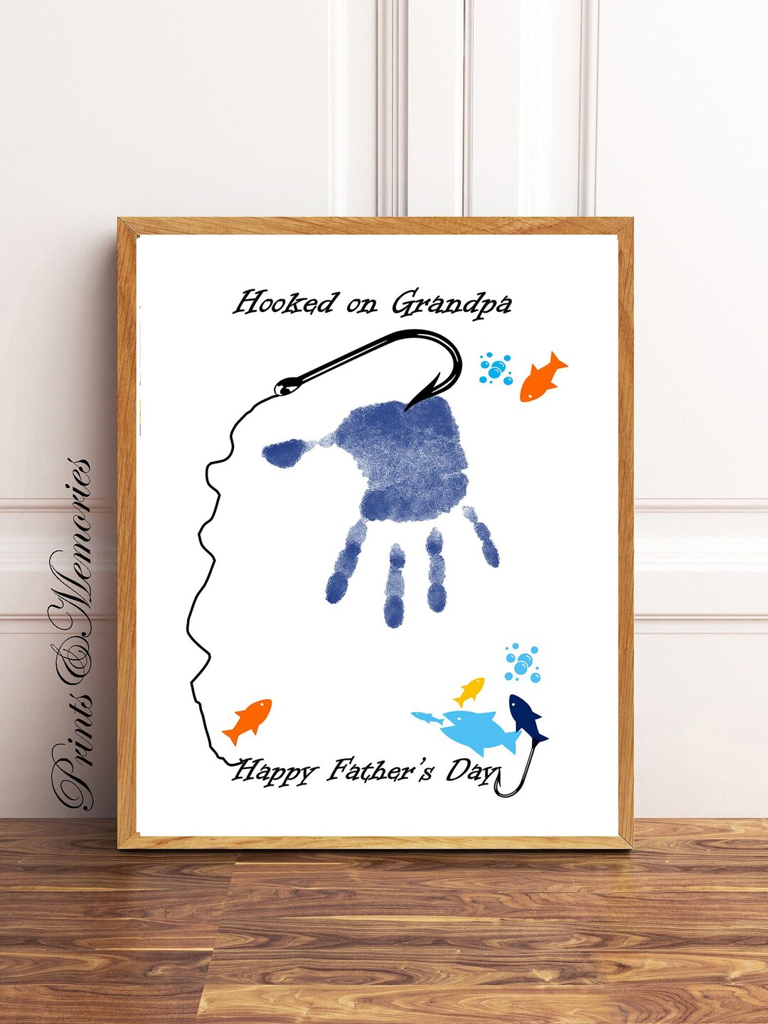 Hooked on Grandpa, Fishing Handprint Art, Fisherman's Gift, DIY Art ...