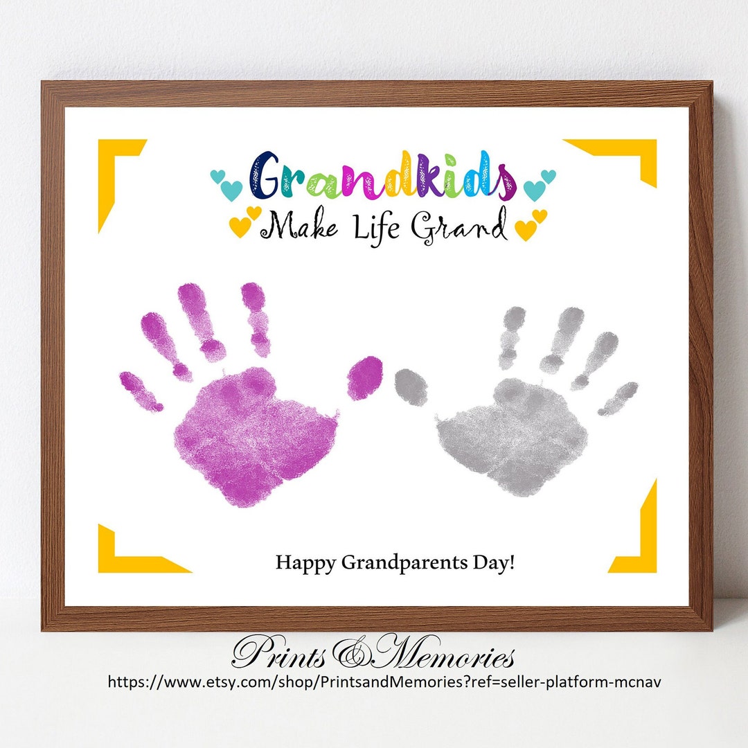 Grandkids Make Life Grand, Happy Grandparents Day, Handprint Art ...
