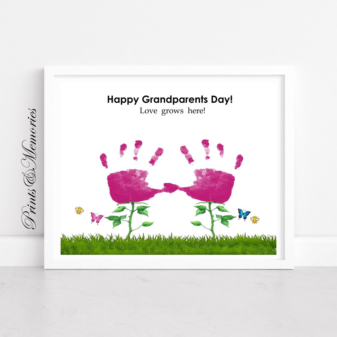 Happy Grandparents Day Craft for Kids, Love Grows Here Flower Handprint ...