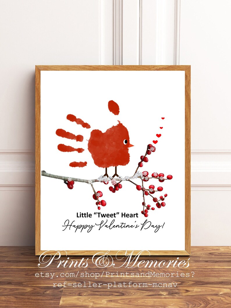 Bird Handprint Art Valentines' Day Craft Bird Art Red - Etsy