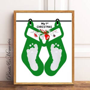 Baby First Christmas Footprint Art, Christmas Stocking Footprints, DIY ...