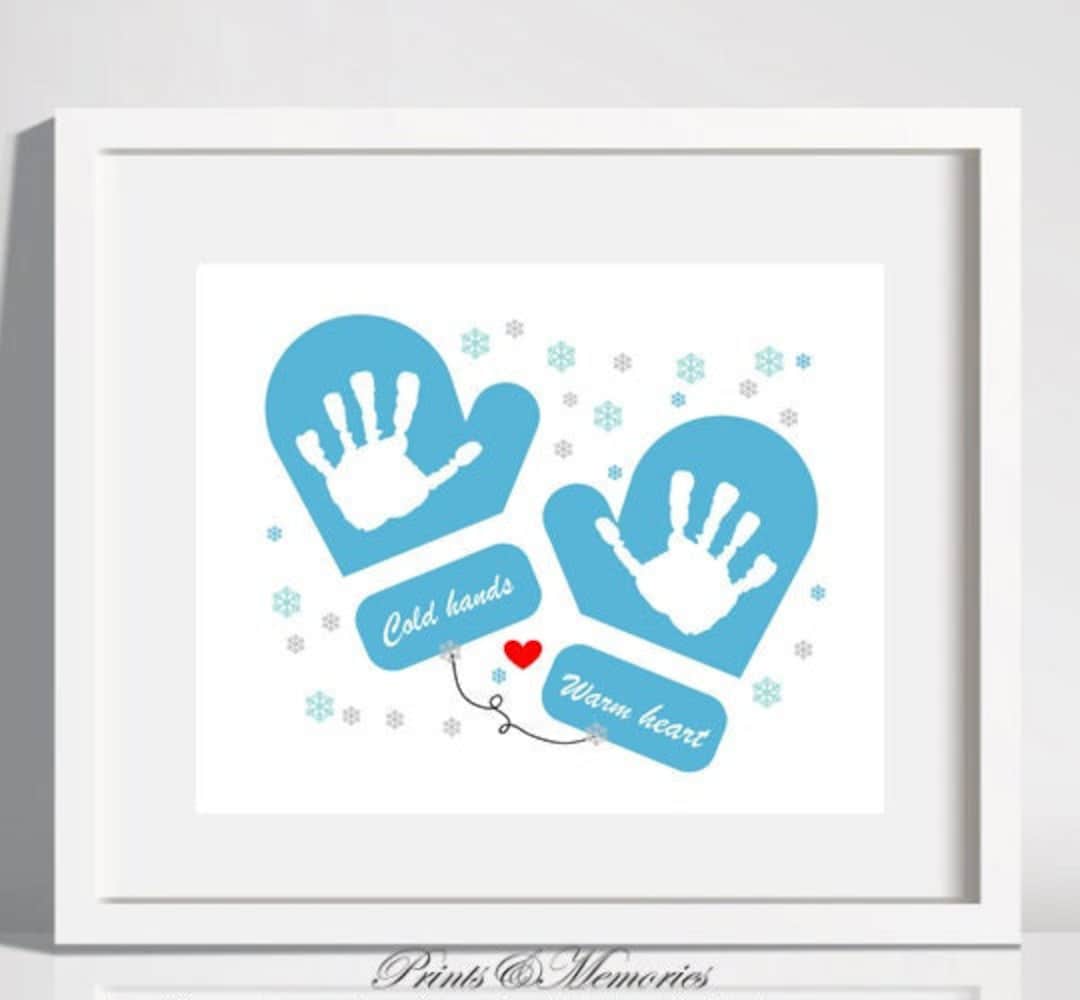 Christmas Handprint Mittens, Baby Handprint Keepsake, Snow Day Craft ...