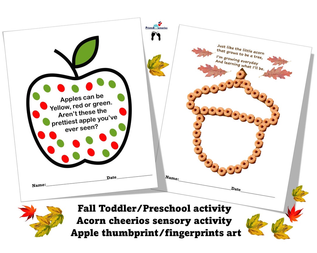 Fall Toddler Craft – Apple Thumbprint Art & Acorn Cheerios Sensory ...