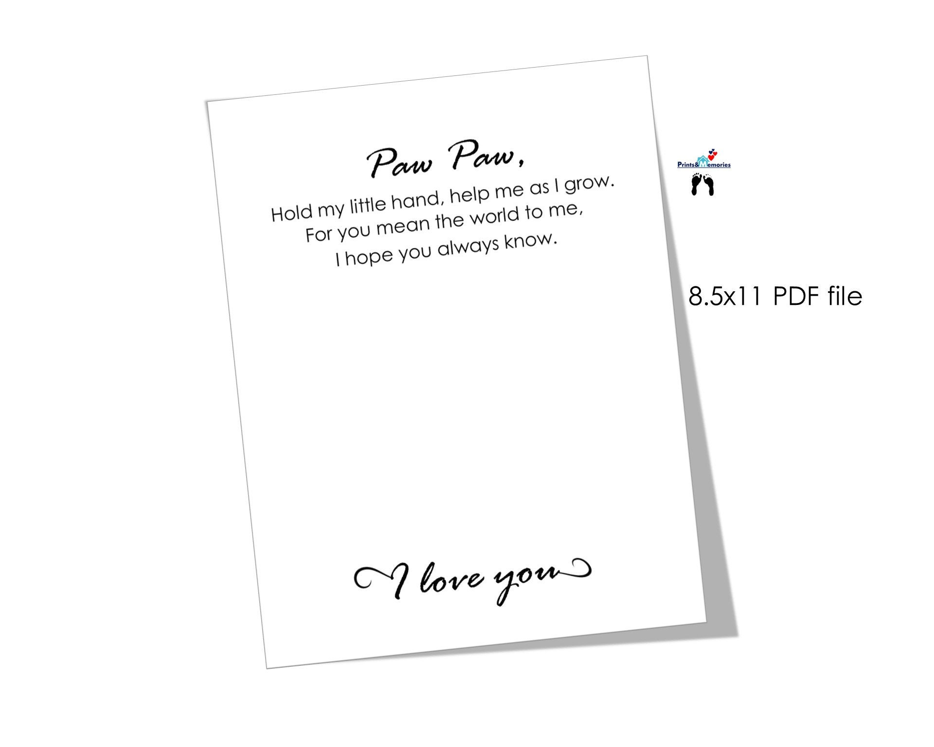 Paw Paw Handprint Art Poem: Grandson/granddaughter Gift (digital File ...