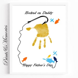 Hooked on Daddy, Fishing Handprint Art, Father's Day Craft, Baby ...