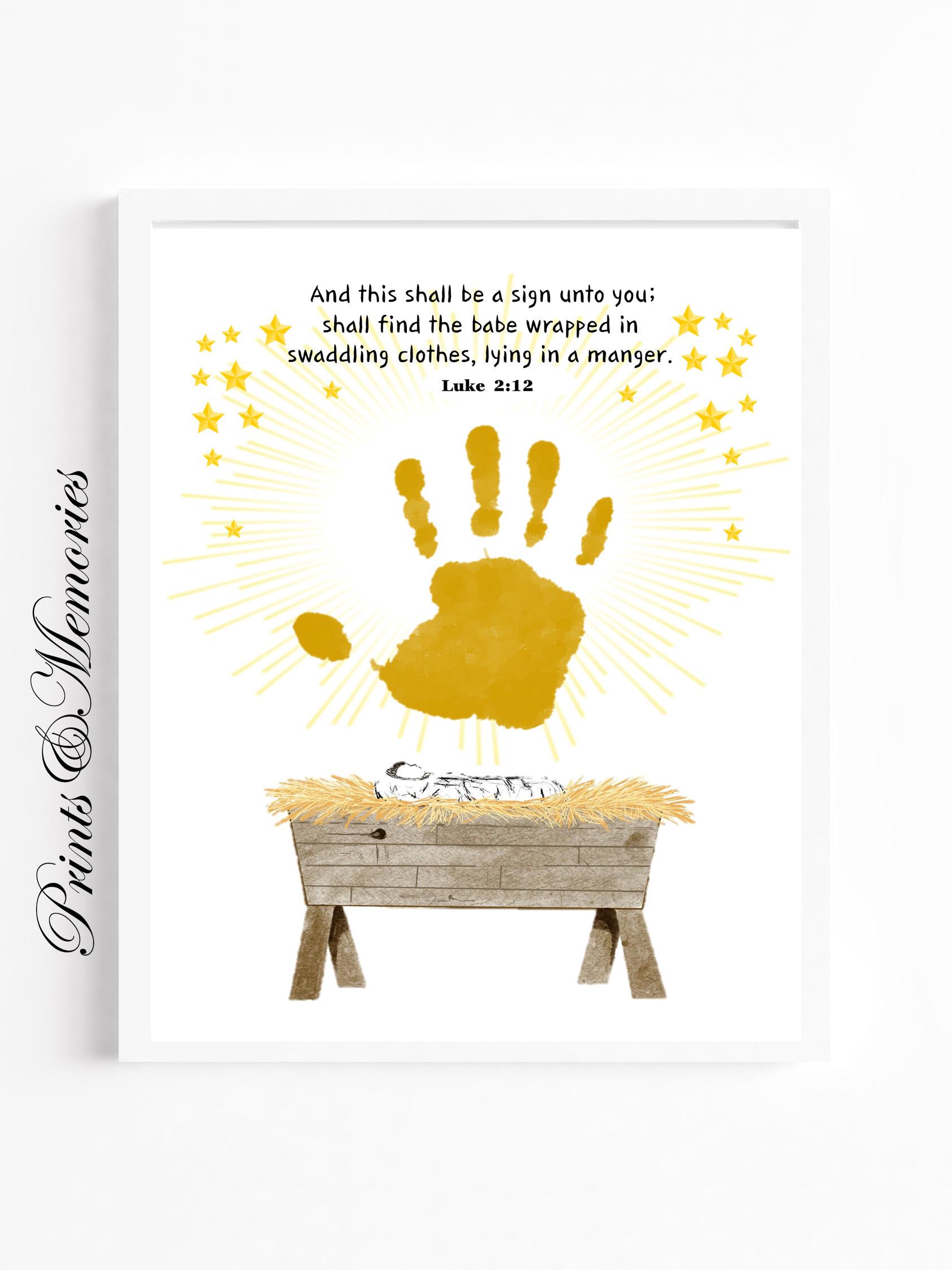 Christmas Nativity Handprint Art, Luke 2:12, Nativity Scene, Baby Jesus ...