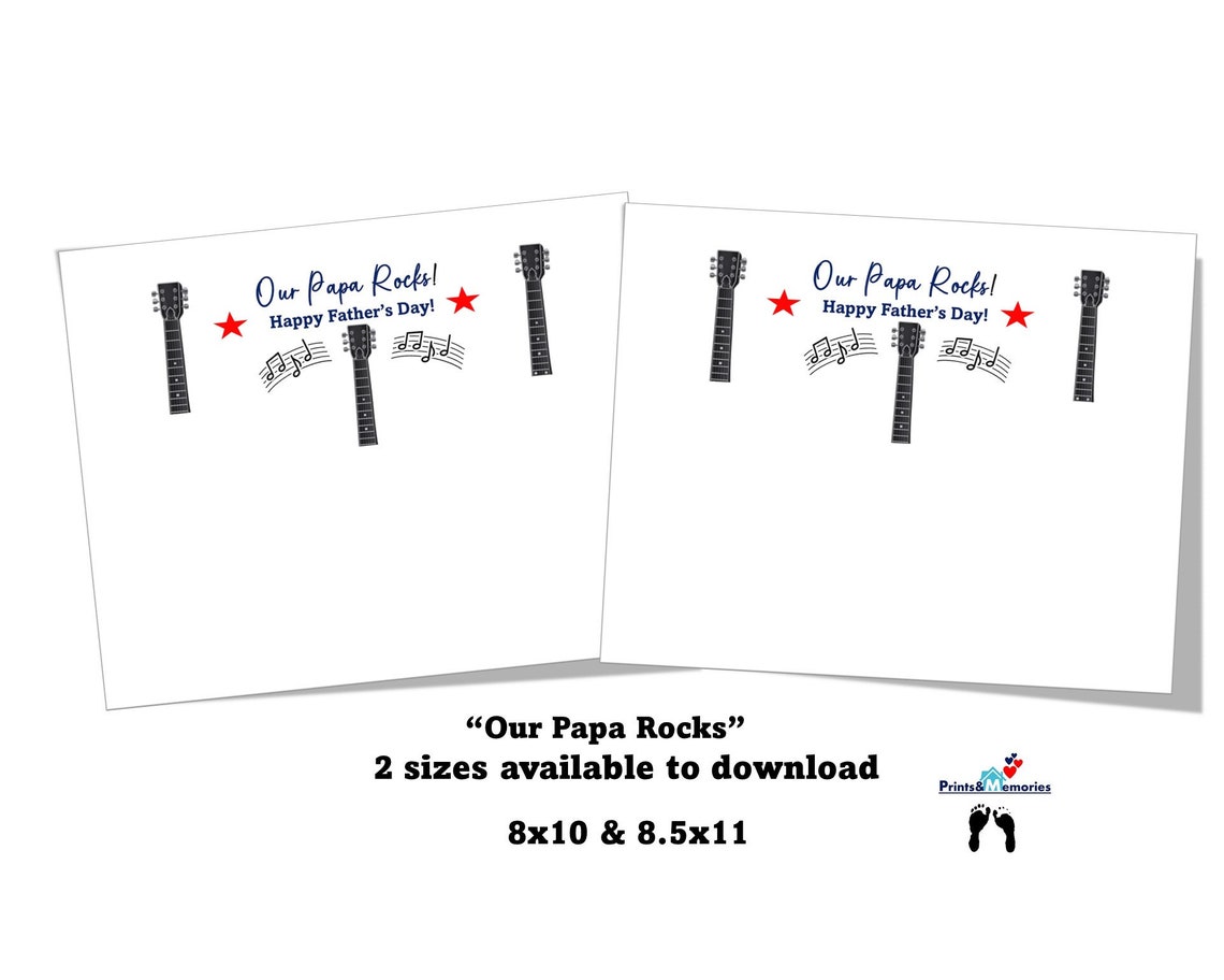 3 Guitar Handprints Our Papa/daddy Rocks Handprint Art - Etsy