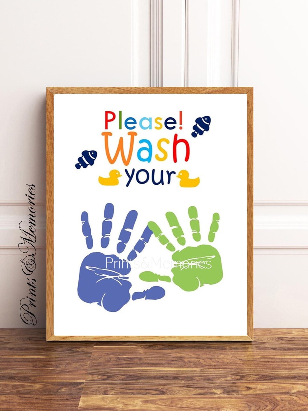 Wash Your Hands Sign: Kids Bathroom Decor, Colorful Handprint Art ...