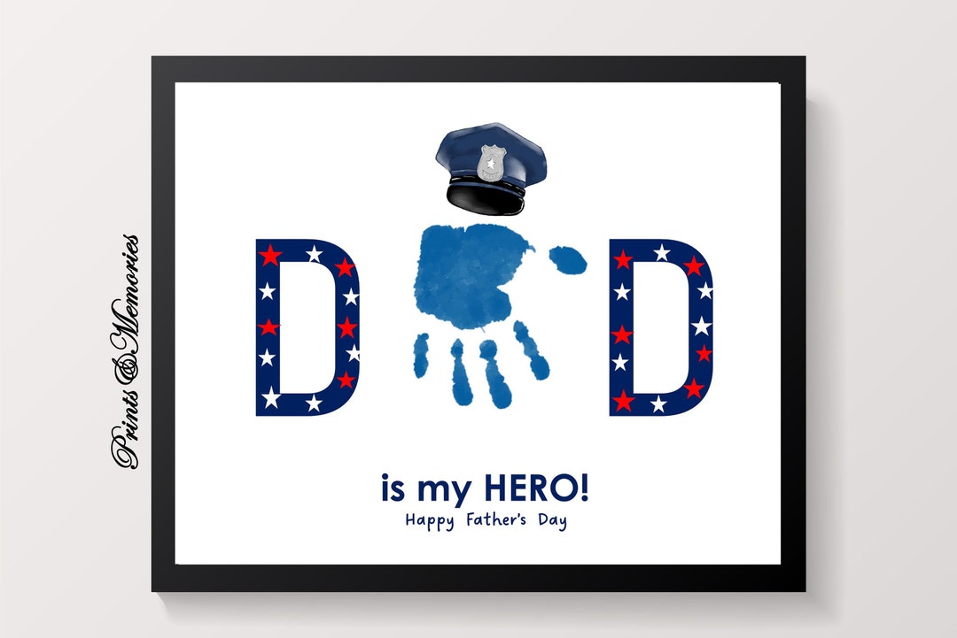 Dad is My Hero, Police Officer Dad Gift, Handprint Art Keepsake, Father ...