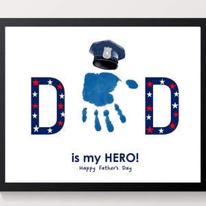Dad is My Hero, Police Officer Dad Gift, Handprint Art Keepsake, Father ...