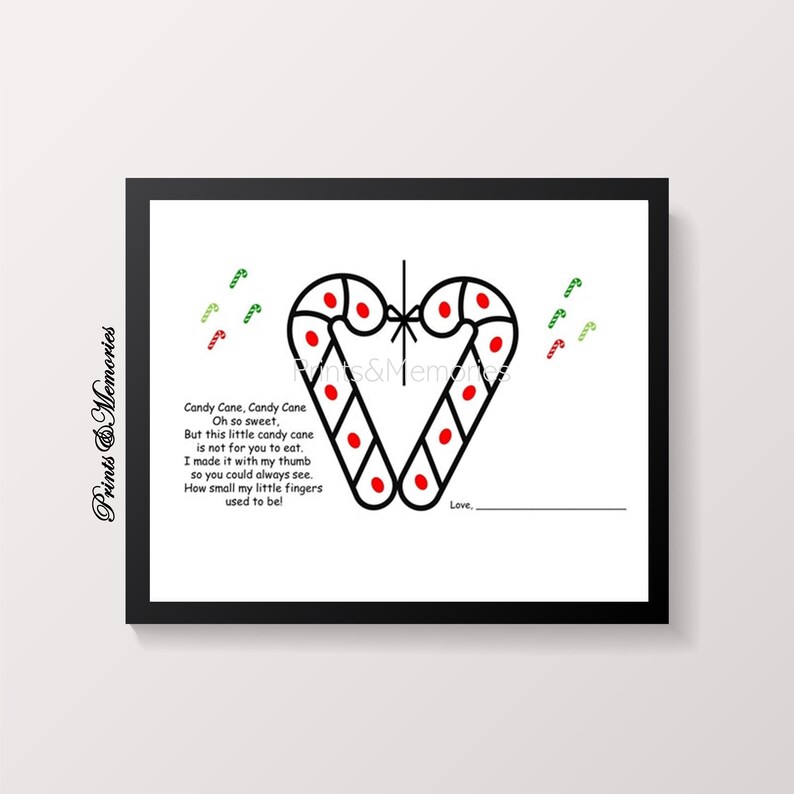 Candy Cane Poem Thumbprint Art: Christmas Keepsake (digital Download ...