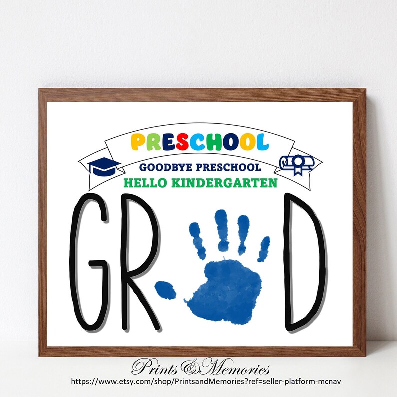 Preschool Graduation Sign Handprint Art Keepsake Hello | Etsy