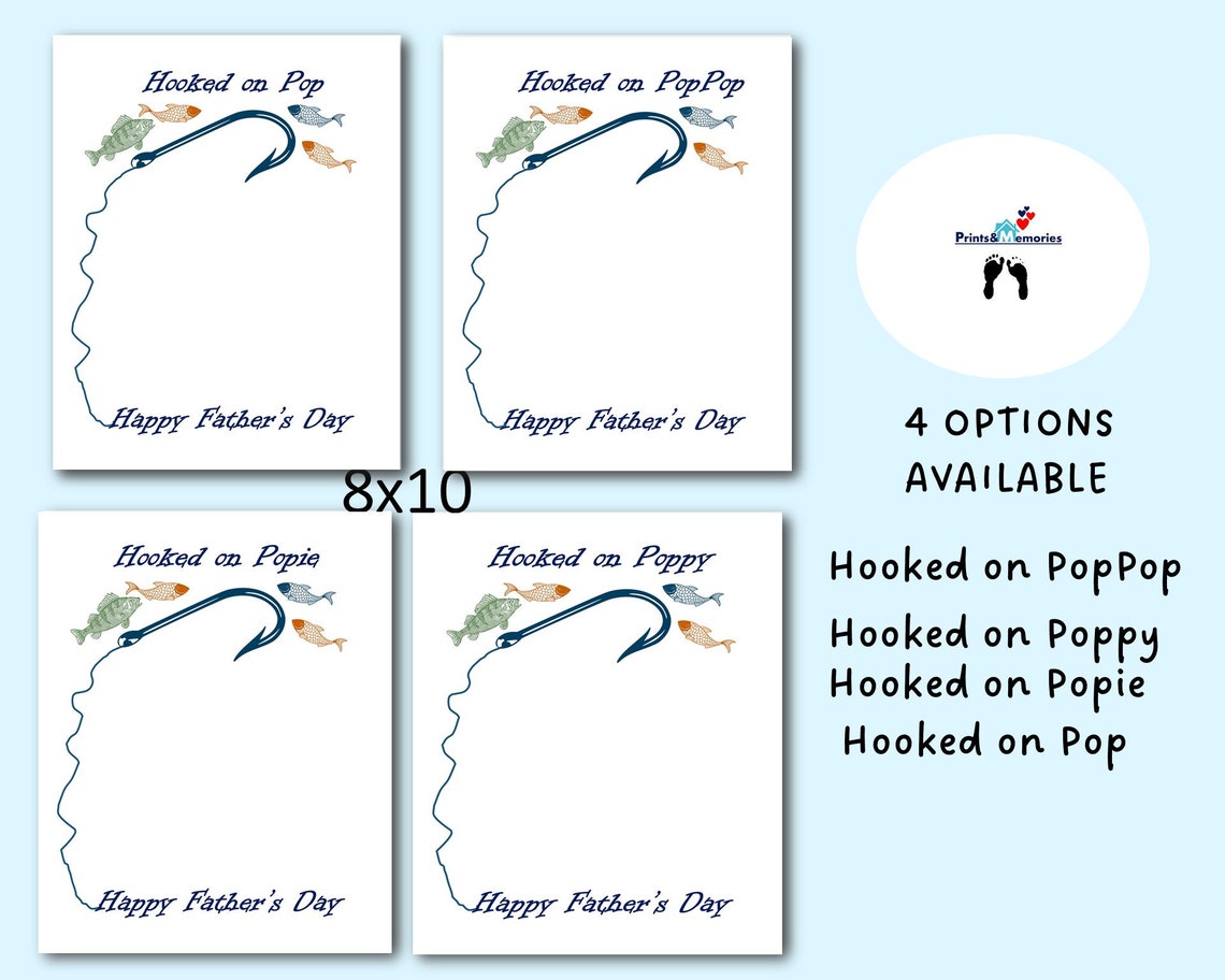 Hooked on Poppop/pop/popie/poppy, Father's Day Gift, Fishing Handprint ...