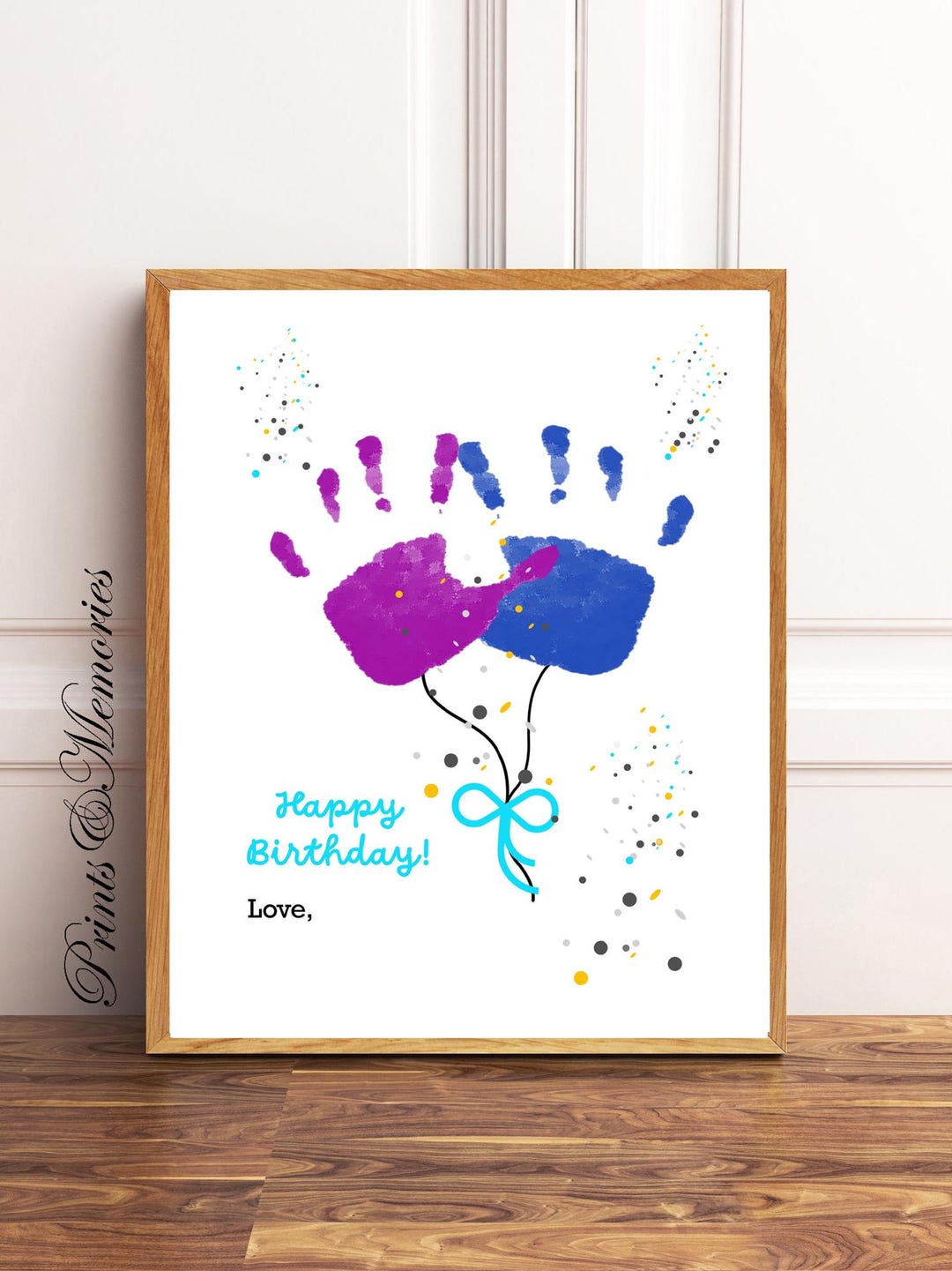 Happy Birthday Balloon Handprint Art, Birthday Gift From Kid/kids, DIY ...