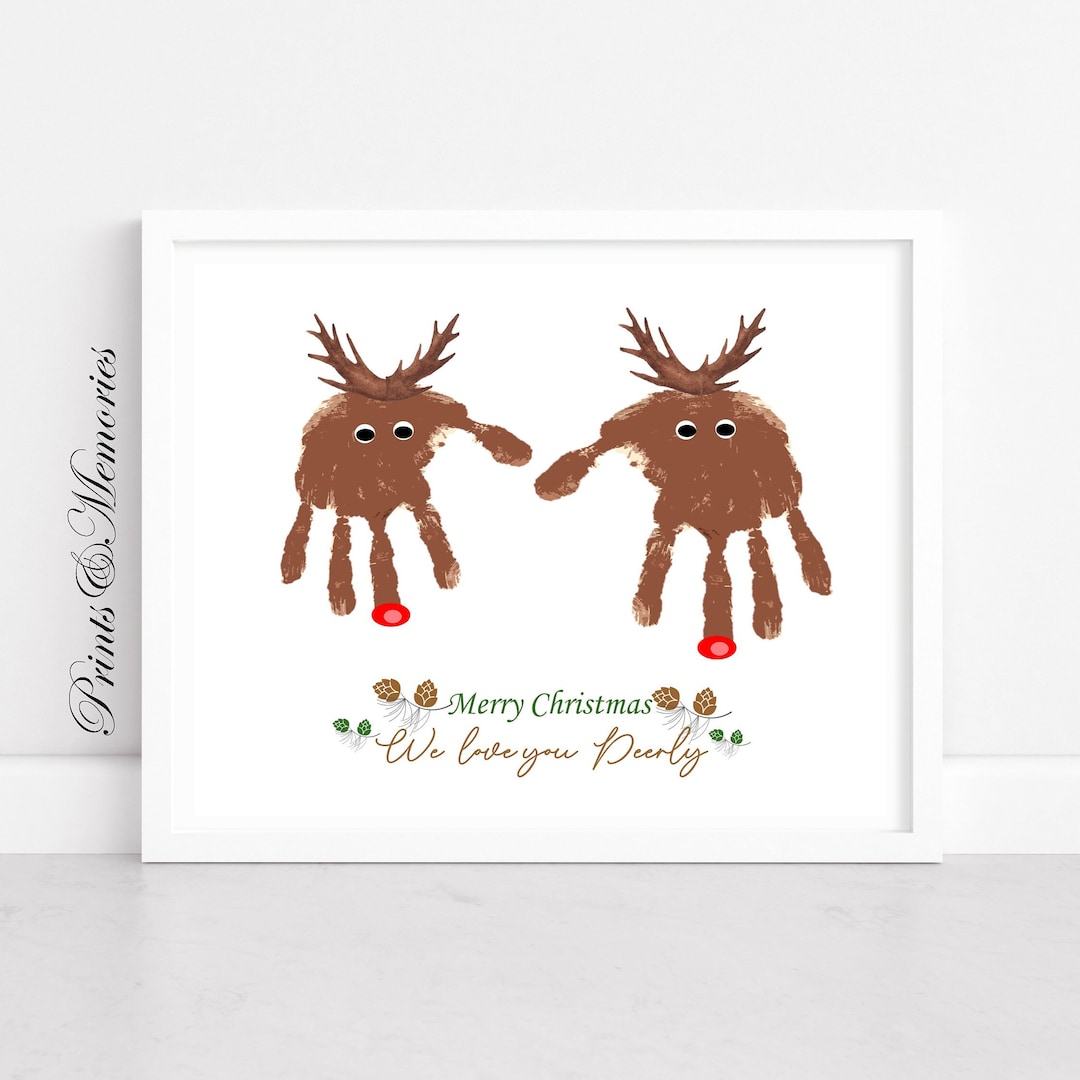 I/we Love You Deerly Handprint Art, Reindeer Handprint Craft, DIY Card ...