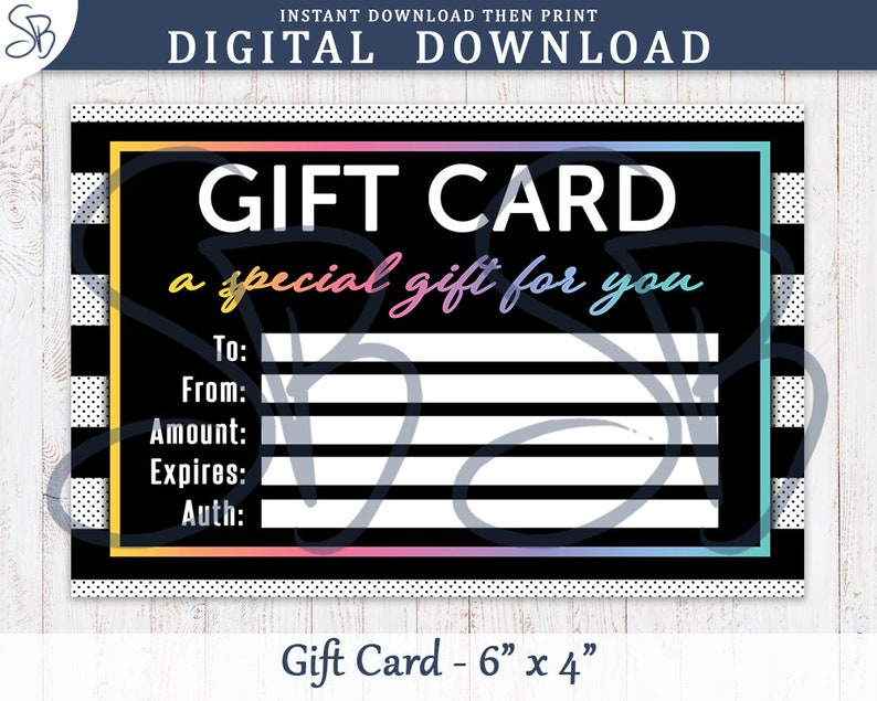 Printable Gift Card Available in Digital Download JPG Format - B&W ...