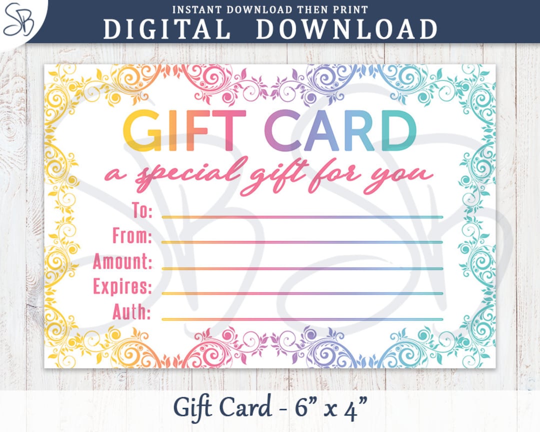 Printable Gift Card Available in Digital Download JPG Format - Fashion ...