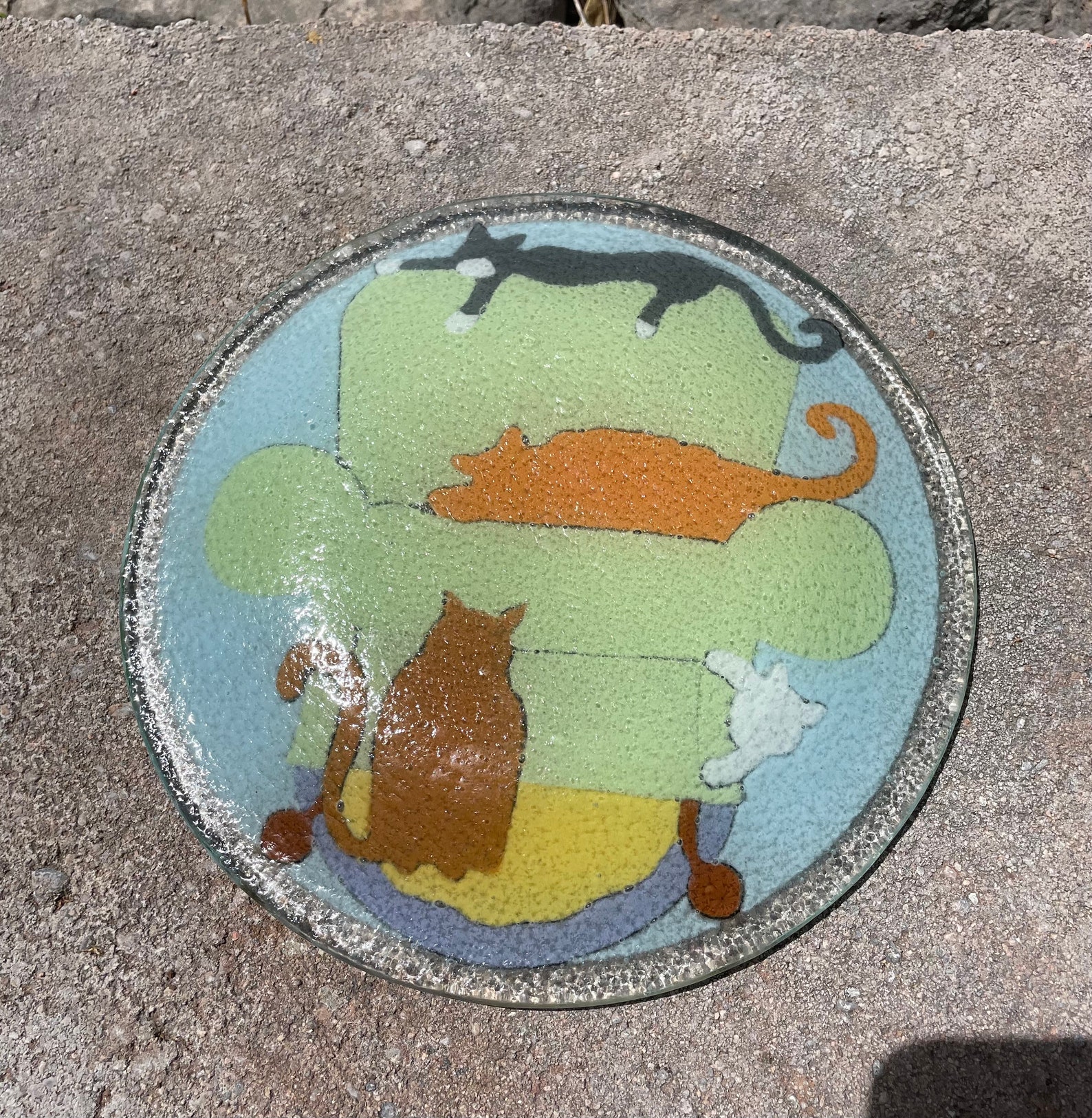 Peggy Karr Art Glass Cat Plate - Etsy