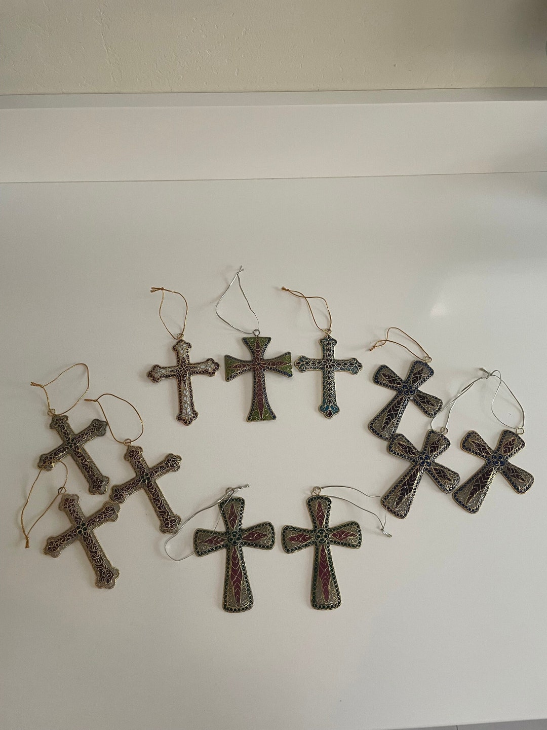 Set of Ganz Stained Glass Cross Ornaments - Etsy