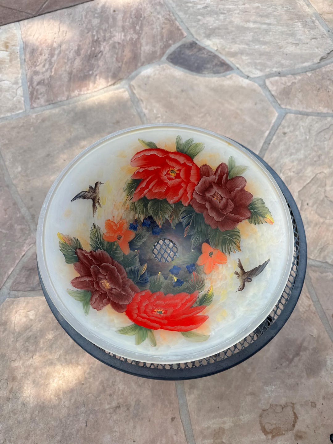 Vintage Reverse Painted Lamp Shade Floral Birds Torchiere - Etsy