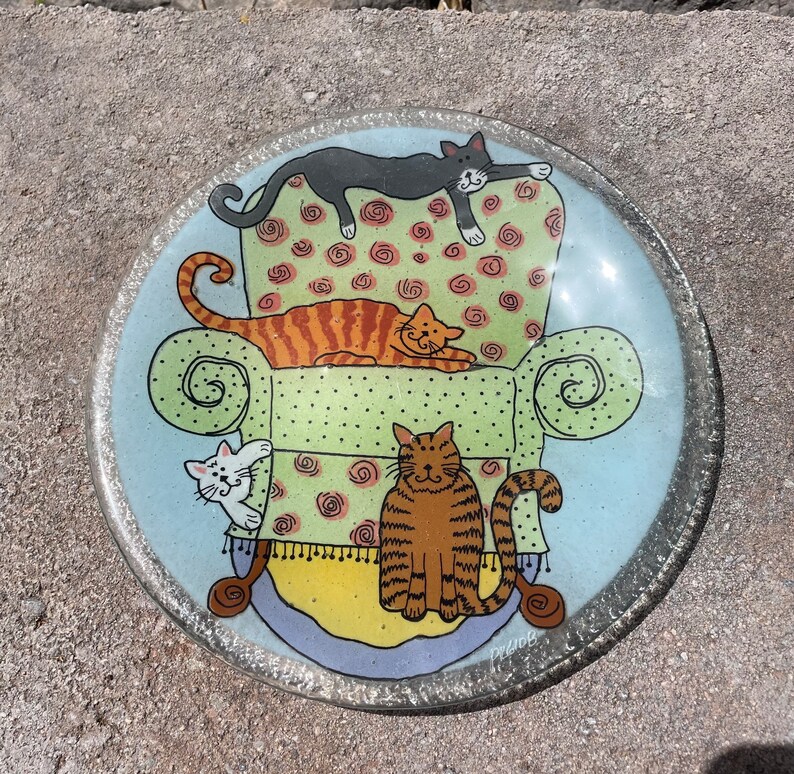 Peggy Karr Art Glass Cat Plate - Etsy